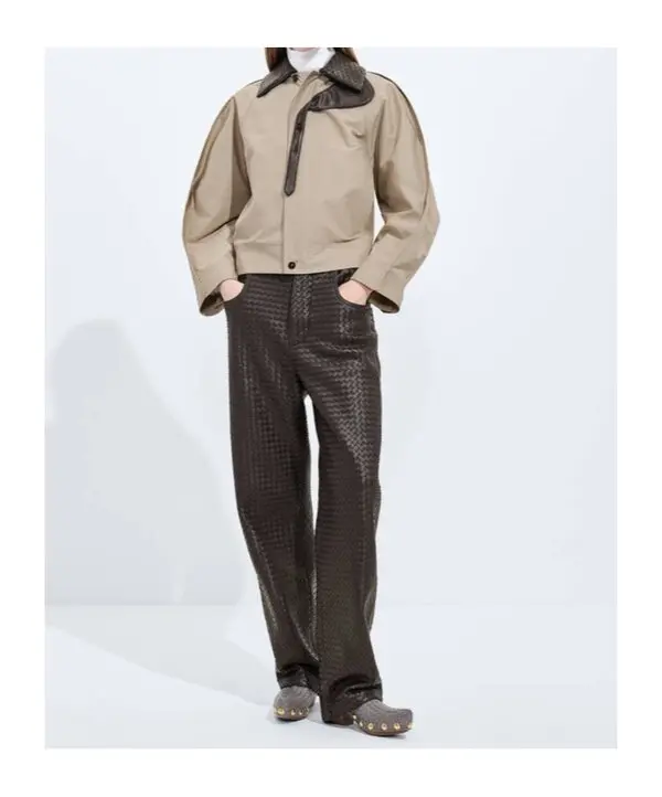Bottega Veneta Relaxed Fit Lightweight Jacket With Woven Leather Collar - No
