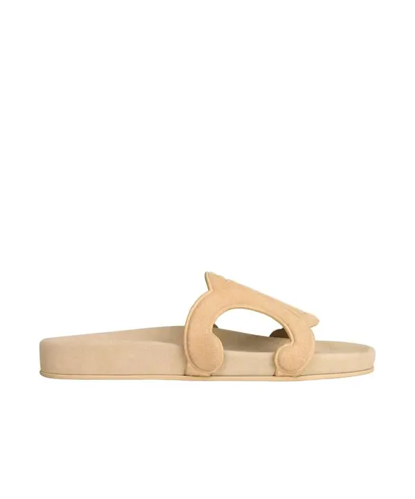 Celine Triomphe Slide In Suede Calfskin - Light Brown