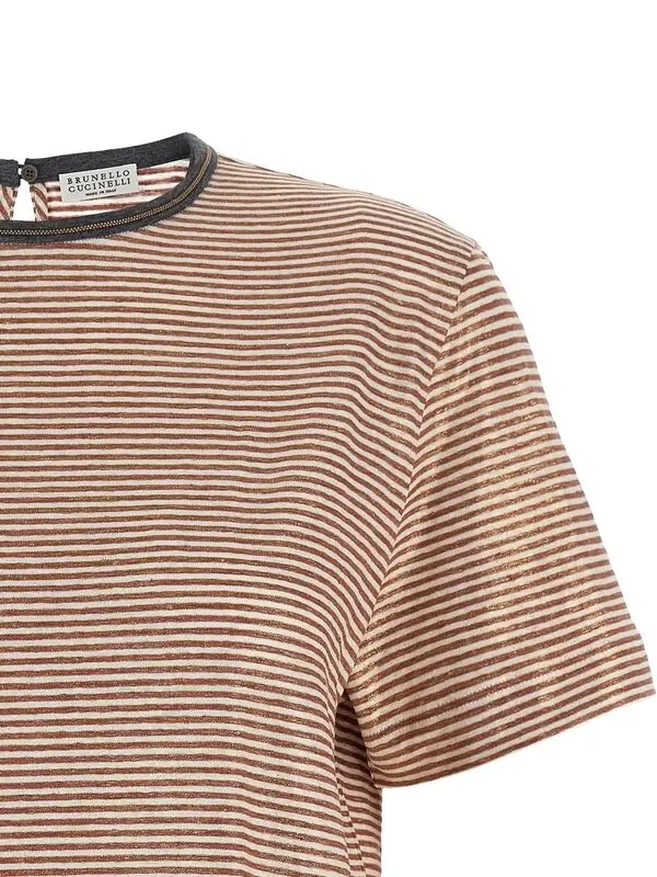 Brunello Cucinelli Striped Crewneck T-shirt - Pink