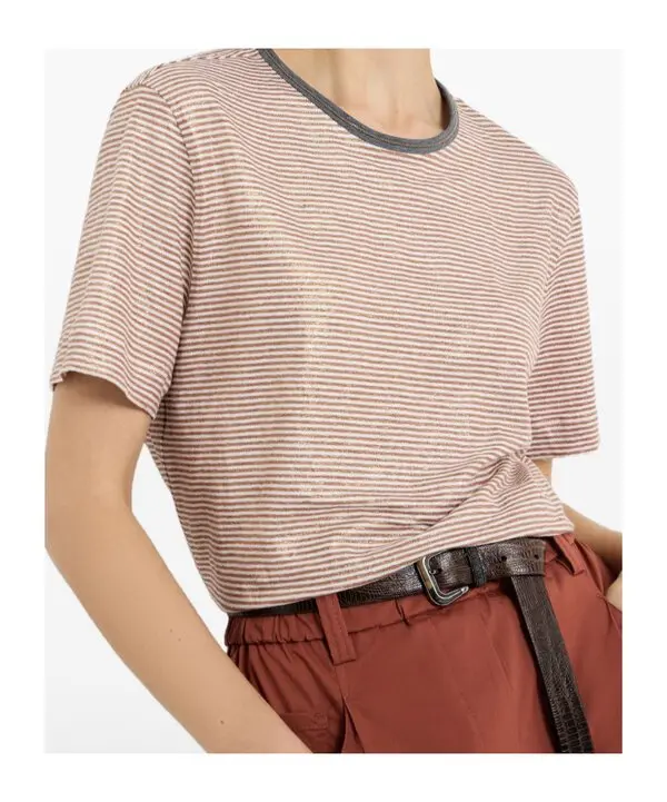 Brunello Cucinelli Striped Crewneck T-shirt - Pink