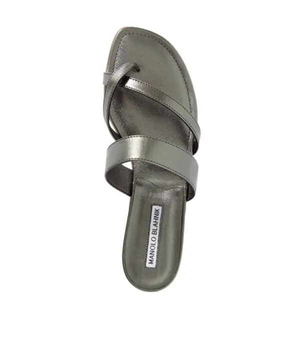 Manolo Blahnik Metallic Leather Sandals - Gray
