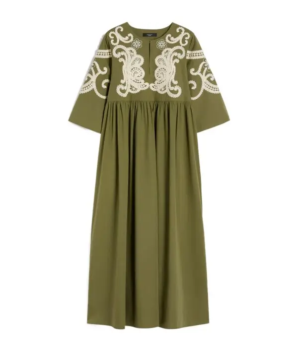 Max Mara Embroidered Maxi Dress - Khaki