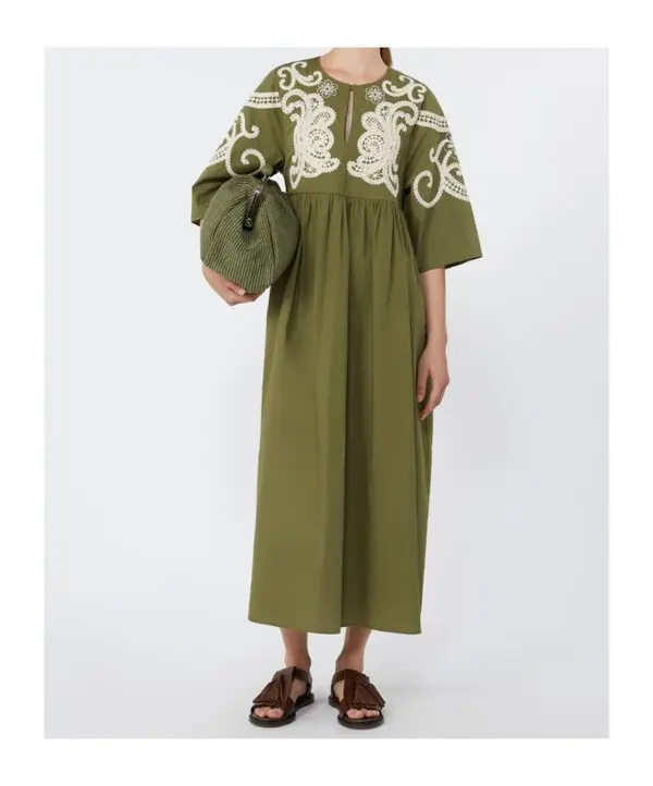 Max Mara Embroidered Maxi Dress - Khaki