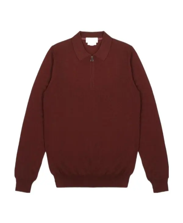 FERRAGAMO Lapel Sweater With Semi-zipper Detail - Brown