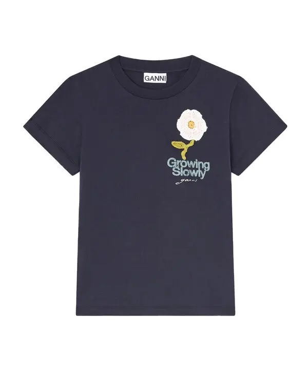 GANNI Crochet Flower Baby Fit T-shirt - Black
