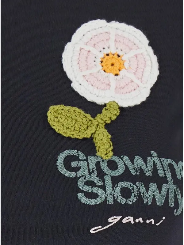 GANNI Crochet Flower Baby Fit T-shirt - Black