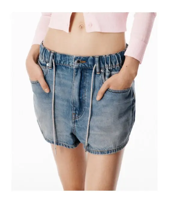 Alexander Wang Marathon Crystal-drawcord Denim Shorts - Light Indigo