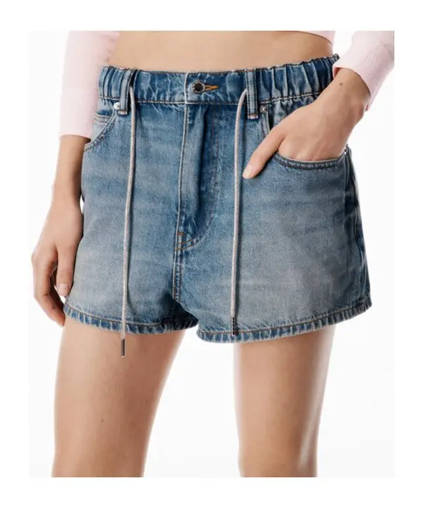 Alexander Wang Marathon Crystal-drawcord Denim Shorts - Light Indigo