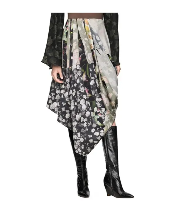 MAISON MARGIELA Floral Draped Midi Skirt - Gray