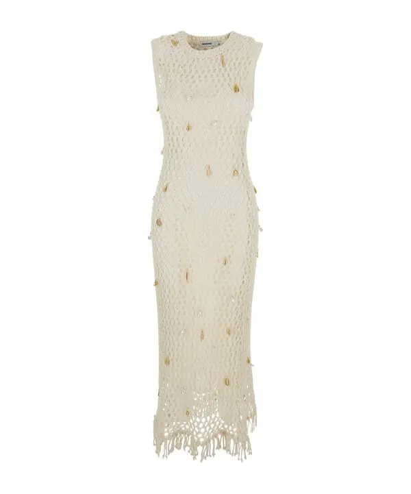 Simkhai Coralia Knit Charmed Embellished Knitted Dress - Nude