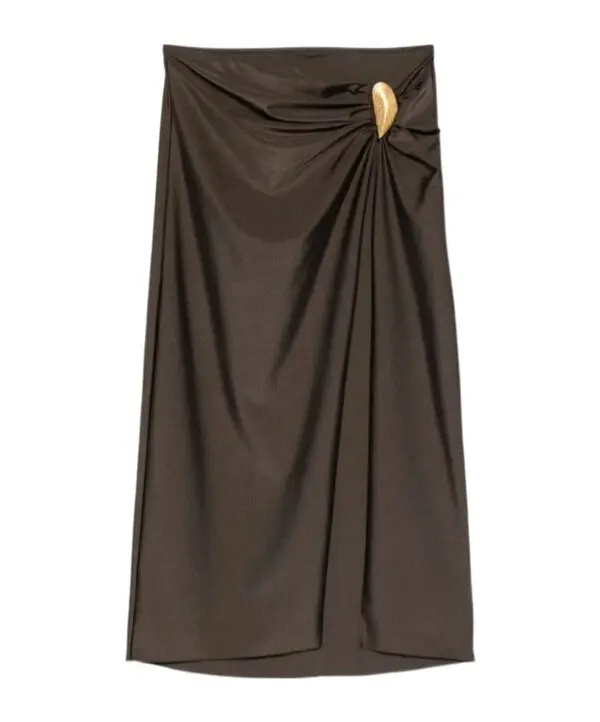 Simkhai Gathered Embellished Midi Skirt - Brown