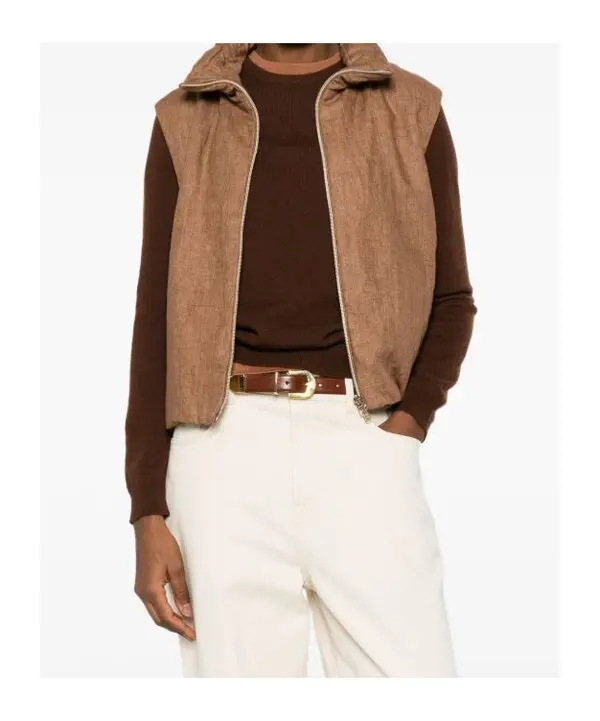 Herno Funnel Neck Zip Gilet - Brown