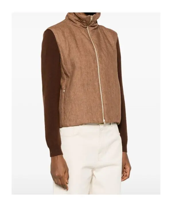 Herno Funnel Neck Zip Gilet - Brown