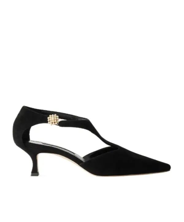 Manolo Blahnik Embellished Suede T-bar Pumps - Black