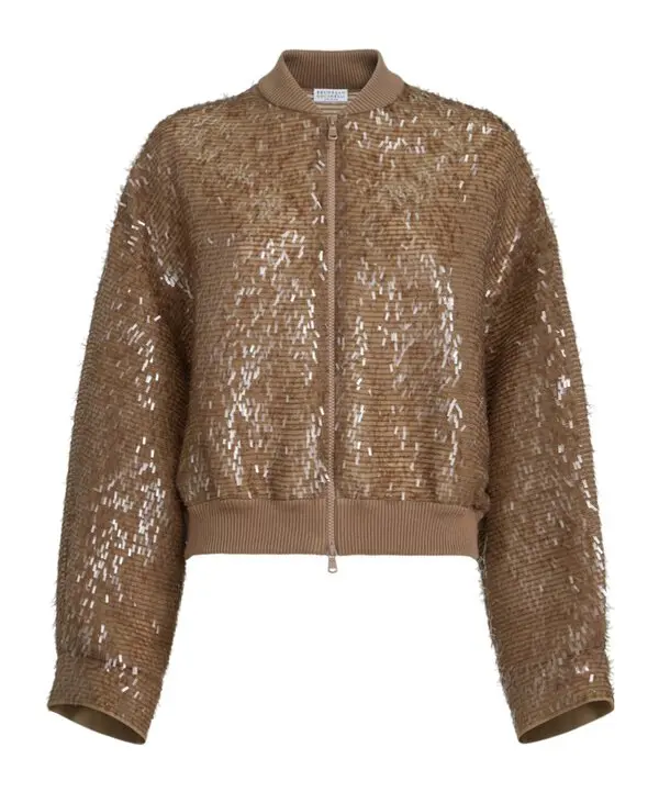 Brunello Cucinelli Sequin Embellished Bomber Jacket - Brown
