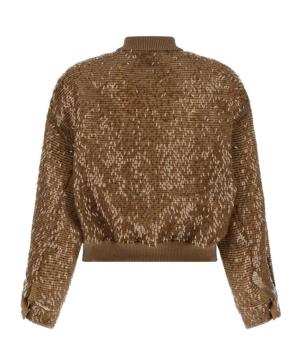 Brunello Cucinelli Sequin Embellished Bomber Jacket - Brown