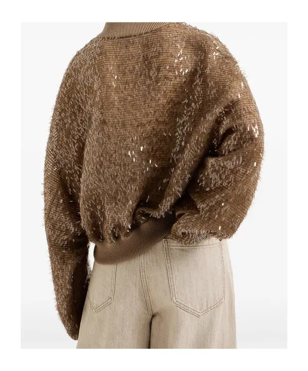 Brunello Cucinelli Sequin Embellished Bomber Jacket - Brown