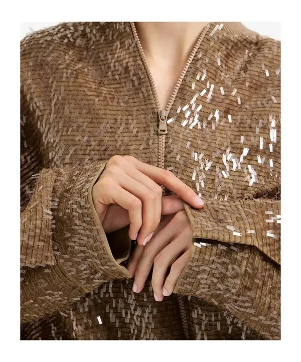 Brunello Cucinelli Sequin Embellished Bomber Jacket - Brown