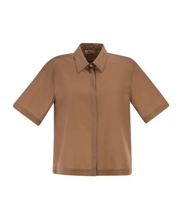 Herno Classic Collar Short Sleeve Shirt With Logo Plaque