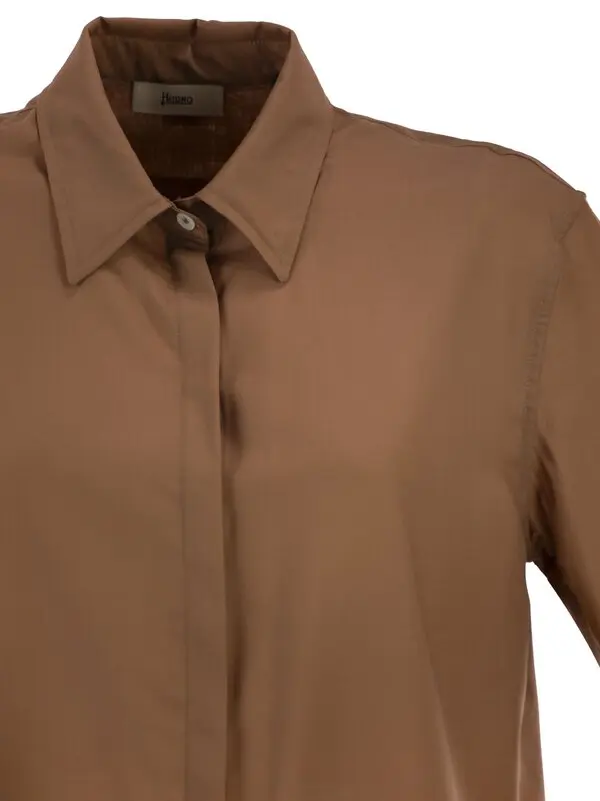 Herno Classic Collar Short Sleeve Shirt With Logo Plaque