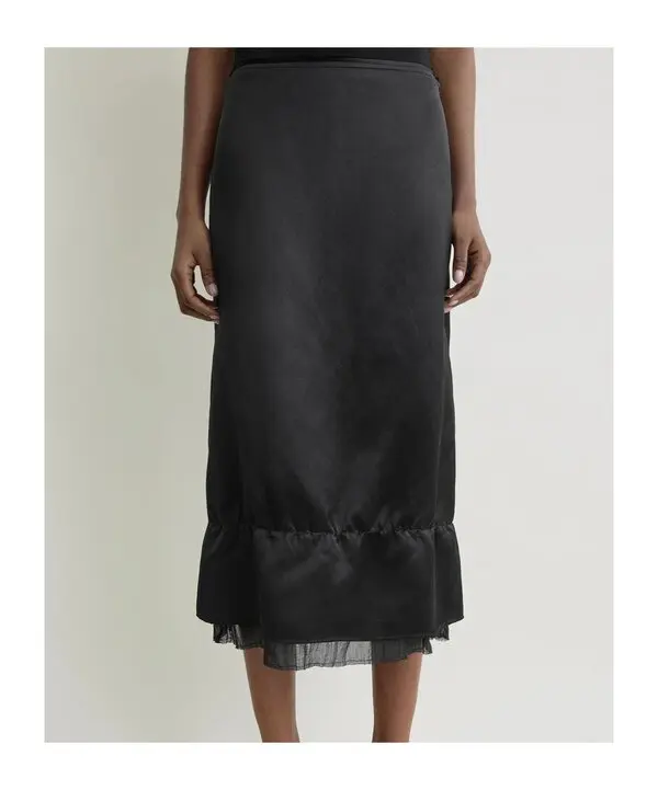 TOTEME Layered Satin Midi Skirt With Frayed Hem