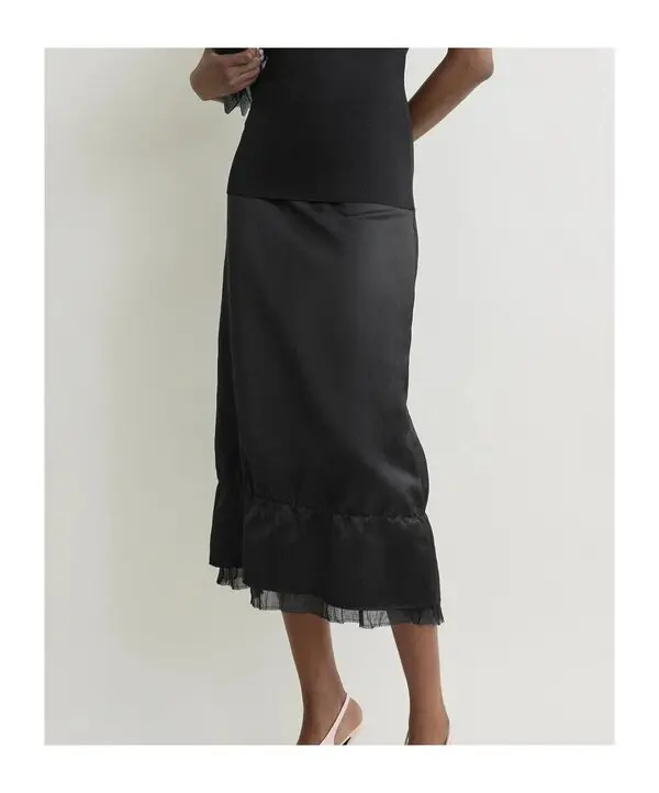 TOTEME Layered Satin Midi Skirt With Frayed Hem