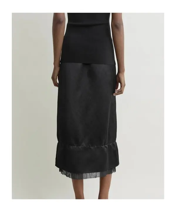 TOTEME Layered Satin Midi Skirt With Frayed Hem