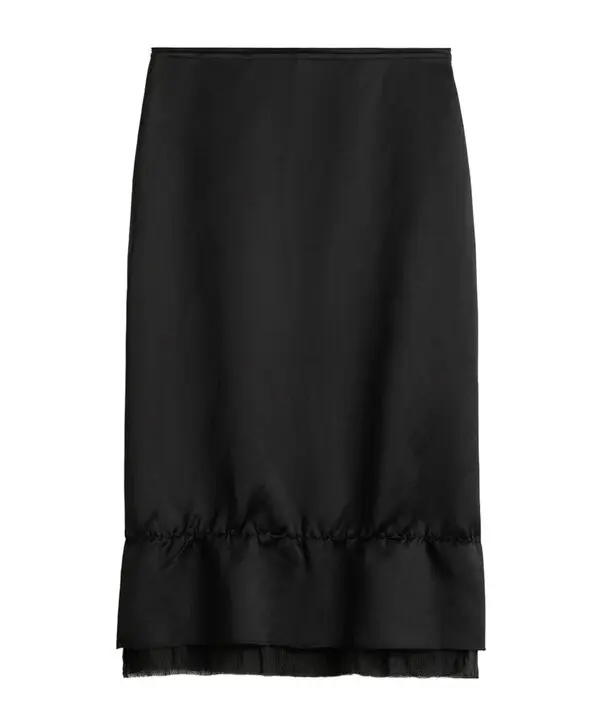 TOTEME Layered Satin Midi Skirt With Frayed Hem - Black