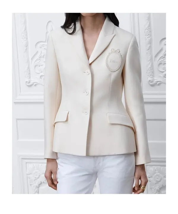 Dior Single-breasted Blazer With Embroidered Logo Patch - Ecru