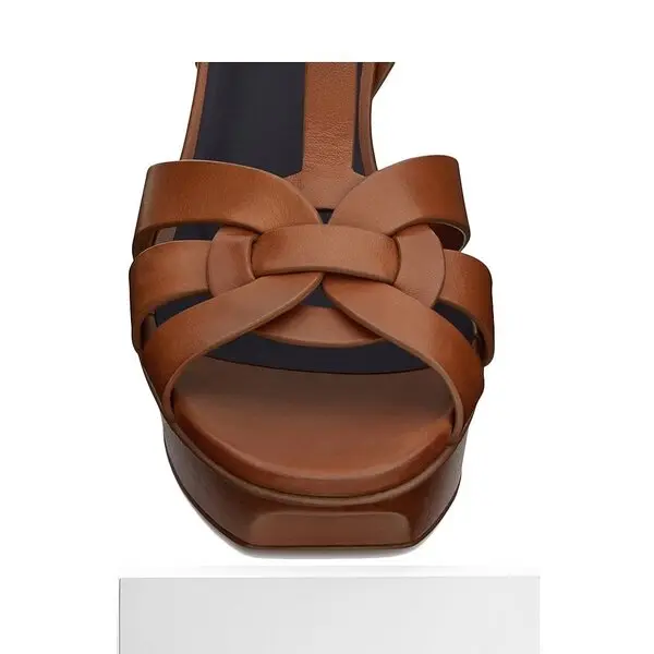 Saint Laurent Strappy High Heel Platform Sandals - Brown