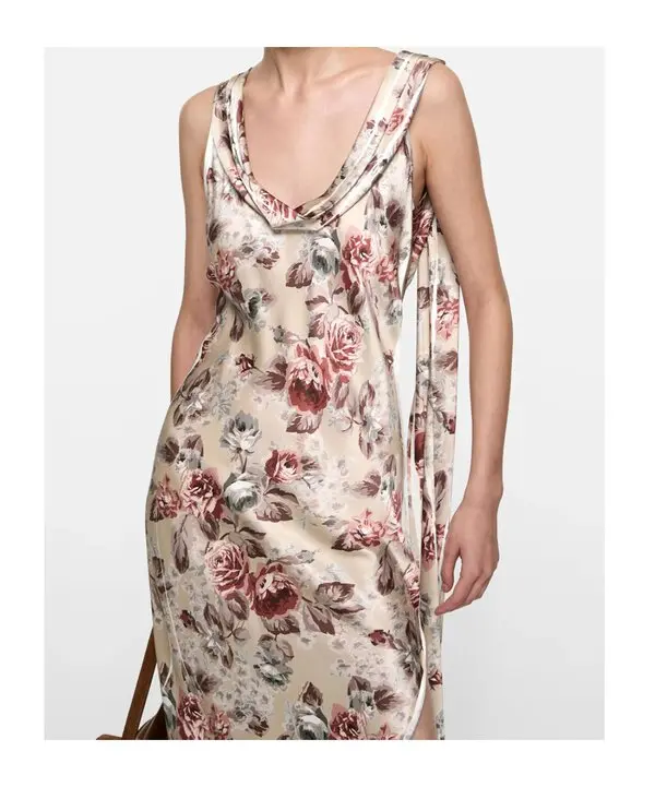 Acne Studios Draped Maxi Dress With Crackled Rose Print - Multicolored Beige