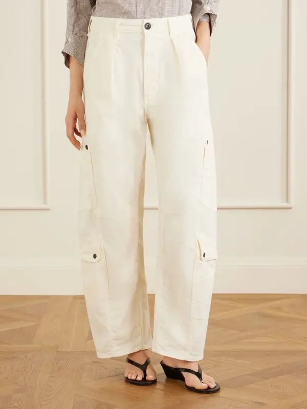 Citizens Of Humanity Flight Pleated Organic Cotton-blend Twill Barrel-leg Pants - Plaster