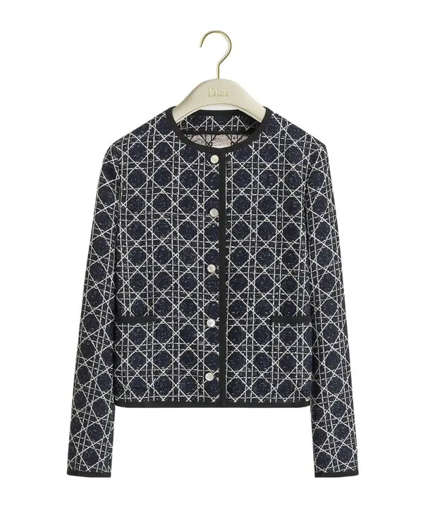 Dior Macro Cannage Cropped Jacket - Navy Blue And Off-white