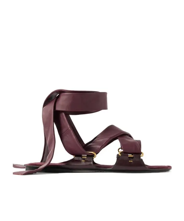 Khaite Tie-detailed Leather Sandals With Gold-tone Hardware - Red