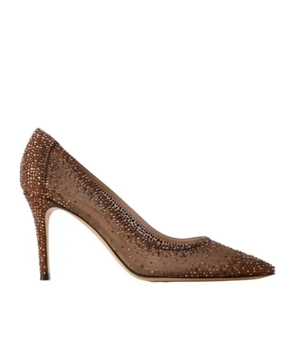 GIANVITO ROSSI Crystal Embellished Organza Pointed Toe Pumps