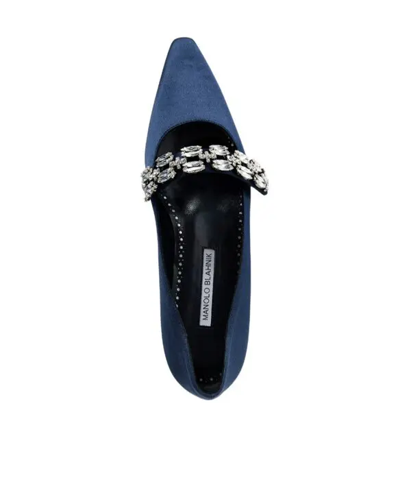 Manolo Blahnik Crystal-embellished Satin Point-toe Flats