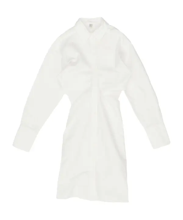 TOTEME Collared Long Sleeve Shirt Dress With Pleated Details - No