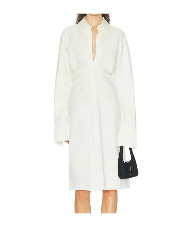 TOTEME Collared Long Sleeve Shirt Dress With Pleated Details