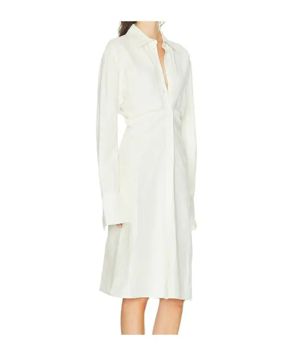 TOTEME Collared Long Sleeve Shirt Dress With Pleated Details