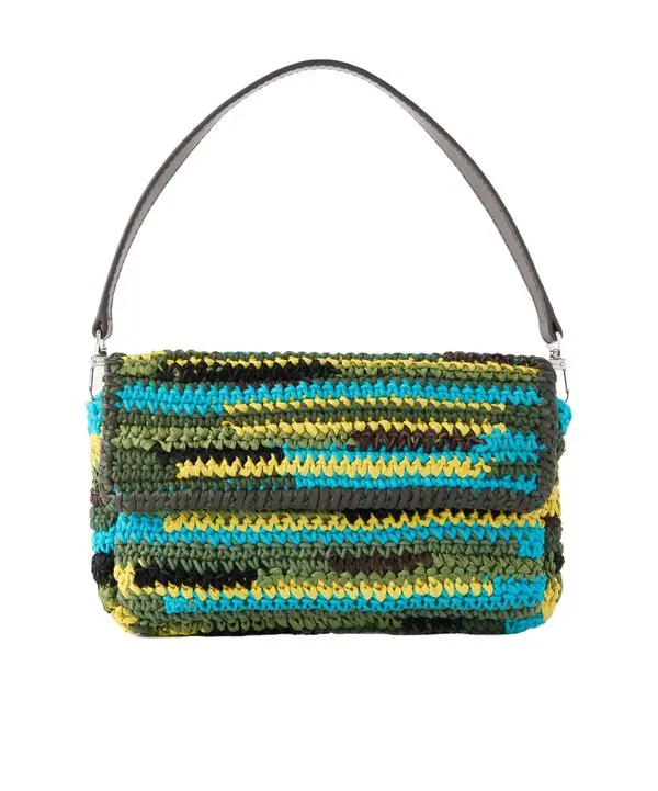 Staud Crocheted Raffia Shoulder Bag With Leather Trim