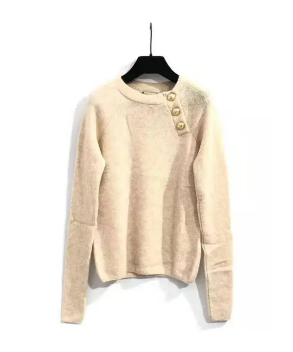 Balmain Long Sleeve Knit Top With Button Detailing - Nude