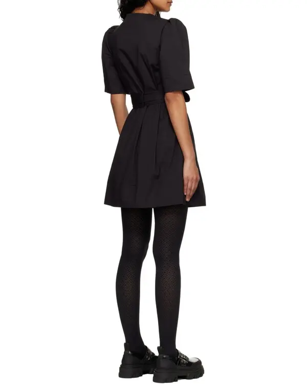 GANNI Bow Detailed V-neck Mini Dress - Black