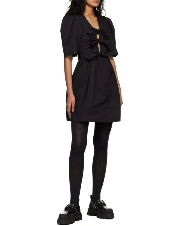 GANNI Bow Detailed V-neck Mini Dress - Black