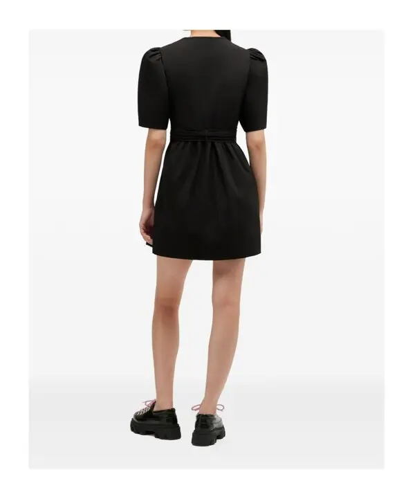 GANNI Bow Detailed V-neck Mini Dress - Black