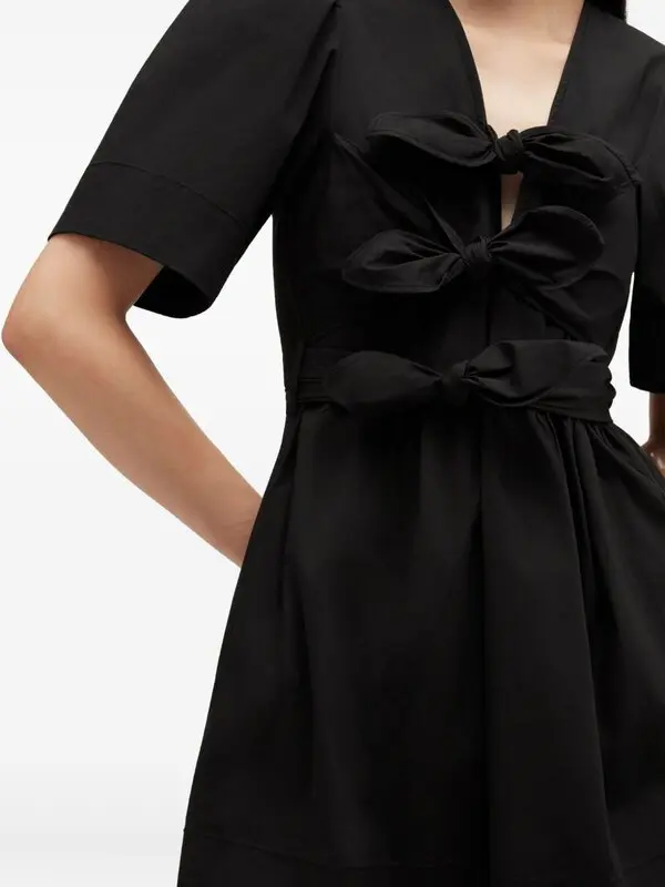 GANNI Bow Detailed V-neck Mini Dress - Black