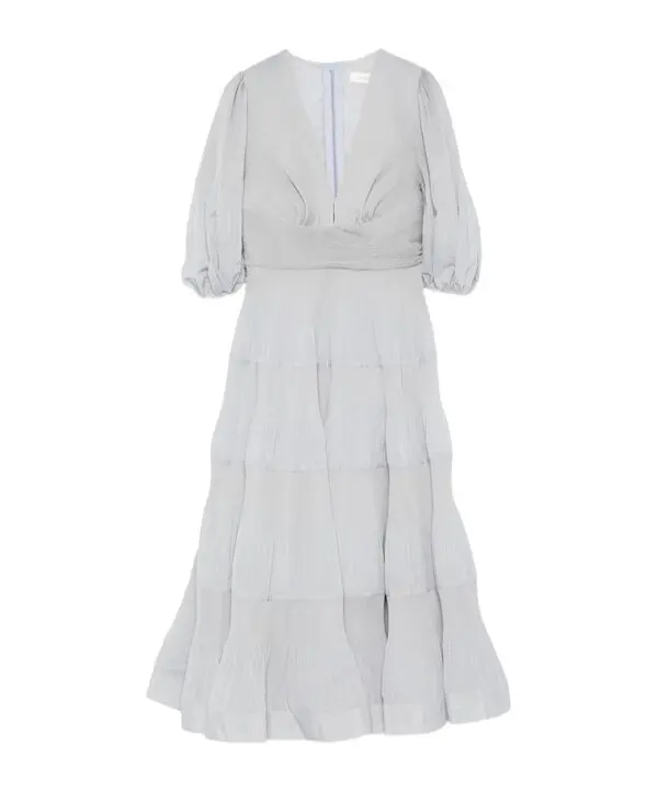 Zimmermann V-neck Puff Sleeve Midi Dress - Light Blue
