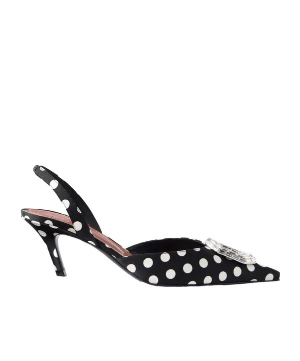 Amina Muaddi Camelia 60 Polka-dot Velvet Slingback Sandals - Black