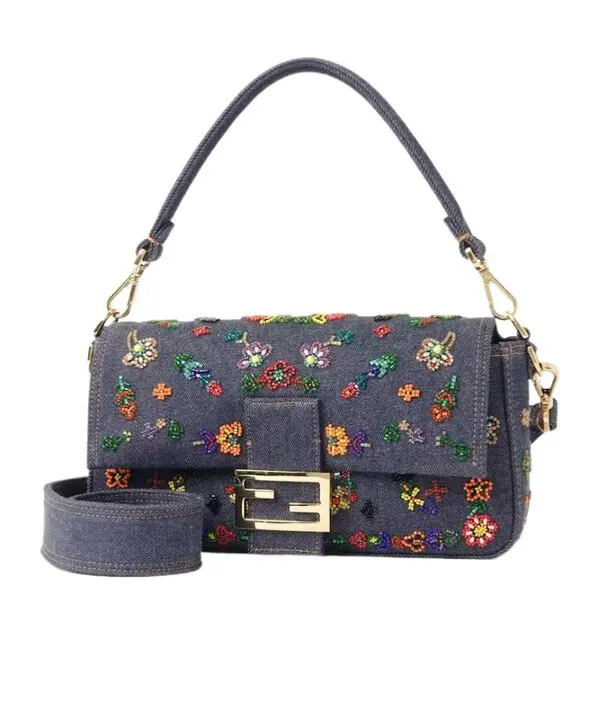 Fendi Baguette Embroidered Shoulder Bag - Blue