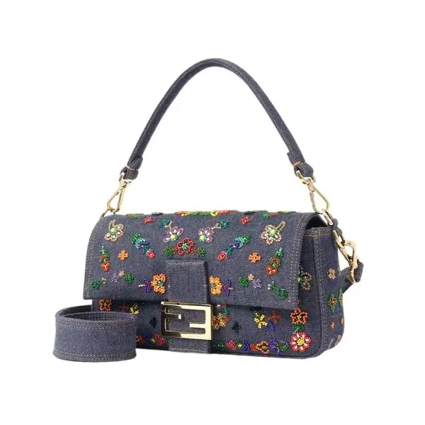 Fendi Baguette Embroidered Shoulder Bag - Blue