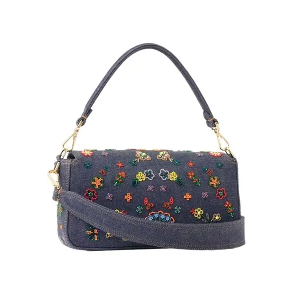 Fendi Baguette Embroidered Shoulder Bag - Blue